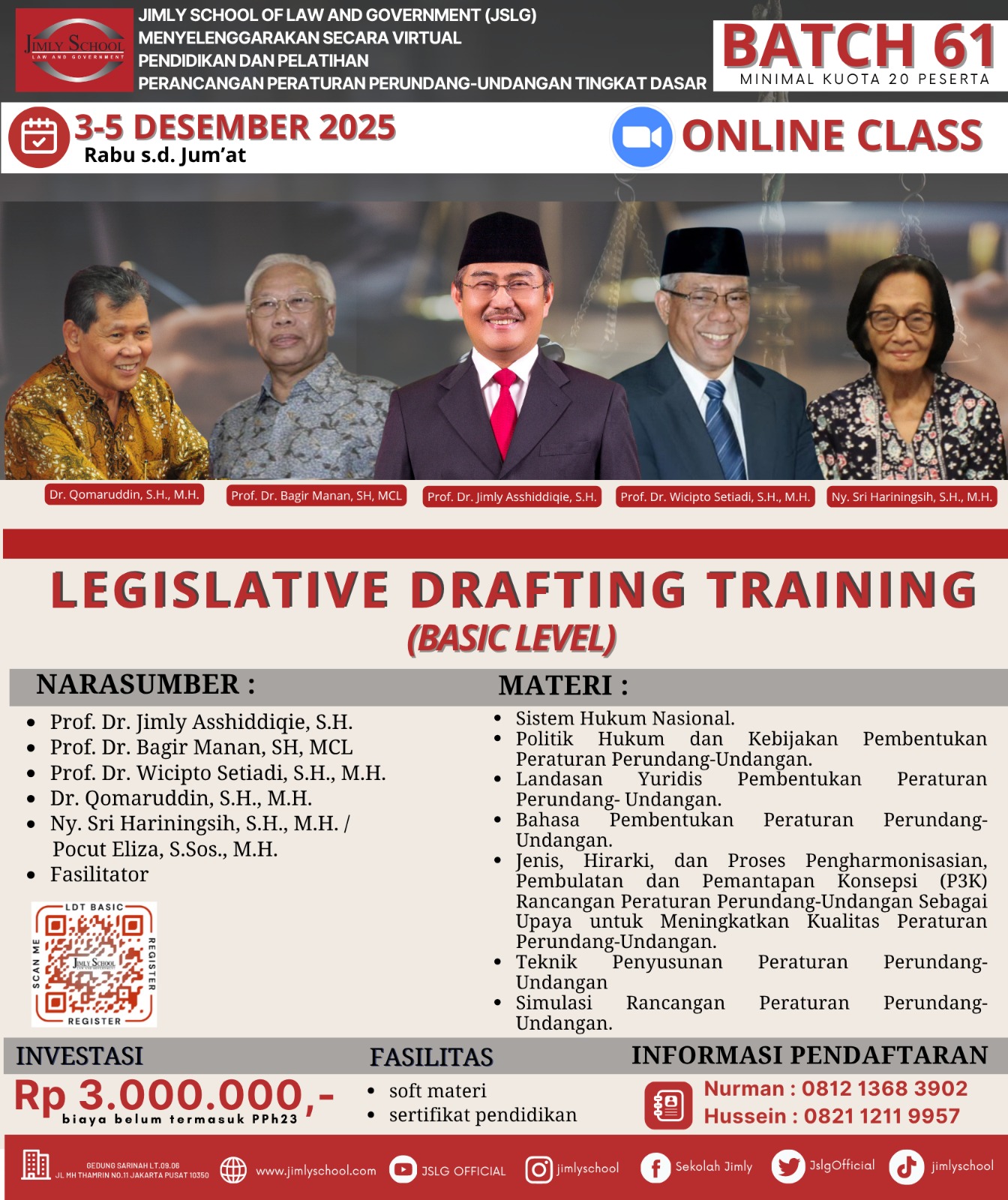 [LDT BSC] LEGISLATIVE DRAFTING TRAINING BASIC LEVEL BATCH 61, 3-5 DESEMBER 2025 (ONLINE) - Jimly ...